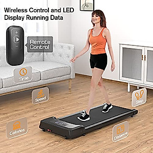 Walking Pad, Under Desk Treadmill, Treadmills for Home, DAEYEGIM Walking Running Machine Portable Desk Treadmill with Wheels & Installation Free with Remote for Home Office - Black
