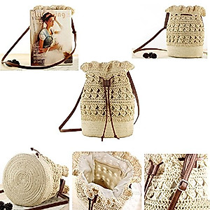 Abuyall Women Straw Bucket Bag Hobo Shoulder Handbag Drawstring Beach Tote Bag H…