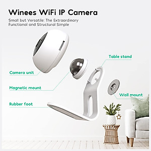 winees Indoor Security Camera, Baby Monitor Wi-Fi Smart Home IP Camera with Motion Detection,2-Way Audio, 2.4GHZ, Night Vision, Multi Installation Cam for Pet, Baby Works with Alexa