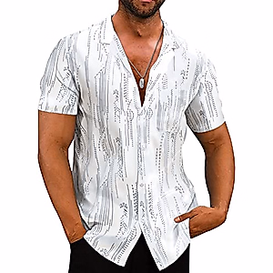 JMIERR Men Casual Button Down Hawaiian Shirt Short Sleeve Holiday Resort Floral Beach Shirts for Men with Pockets, US 52(3XL), White