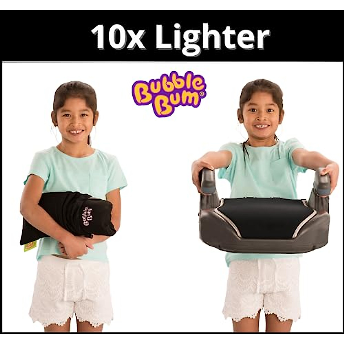 BubbleBum Inflatable Travel Booster Seat for Car, Portable Booster Seat for Car - Backless, Foldable & Narrow Slim Fit -Travel Car Seat for Kids 40-100 lbs - Black