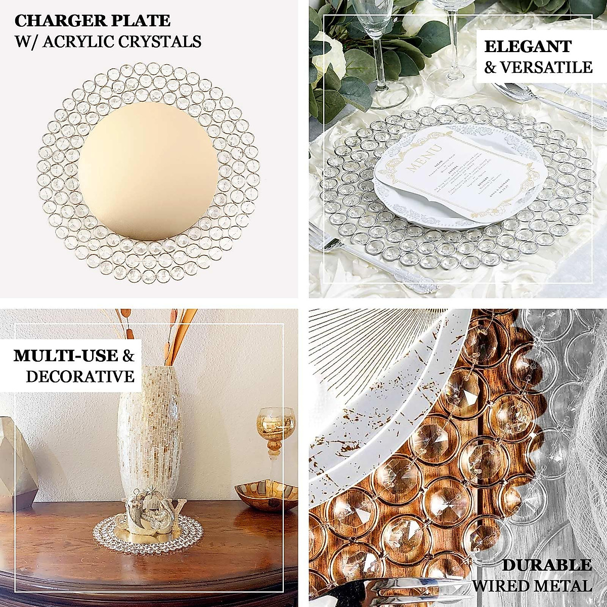 Efavormart 14" Gold Wired Metal Charger Plate With 118 Acrylic Crystal Beads For Weddings Events
