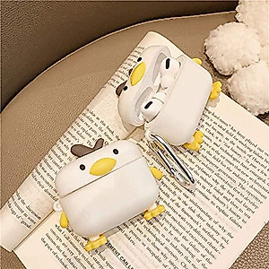 Airpod Pro Case Cute Duck Silicone Case Cover Funny Airpod Pro Case Kawaii Anime Protective Case Cover with Lock for Women Kids Girls Teens Boys Fun Animal Case for Apple AirPods Pro 2019 (White)
