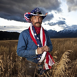 FLUFFY SENSE. American Flag Cowboy Hat USA Vintage Western Style Party Parade Rodeos Patriotic Unisex Cowboy Cowgirl Hat (US, Alpha, Medium, Large, Blue USA Pride)