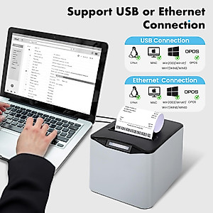NUCOUN Thermal Receipt Printer,80mm USB POS Printer,Auto Cutter,Support Cash Drawer,Support Windows/Mac/Linux,Printer for Home Office Restaurant