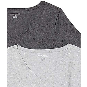 Amazon Essentials Women's Classic-Fit 100% Cotton Short-Sleeve V-Neck T-Shirt (Available in Plus Size), Pack of 2, Charcoal Heather/Light Grey Heather, Medium