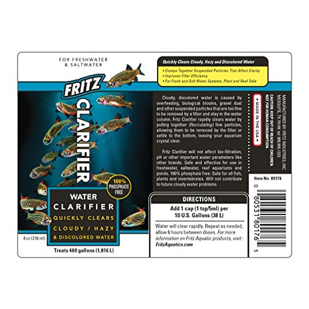 Fritz Aquatics 80176 Fritz Water Clarifier for Fresh and Salt Water Aquariums, 8-Ounce