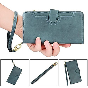 YJZSKRXFAK Magnetic Zipper Wallet Leather Case with Lanyard for Sony Xperia 1 III Cash Pocket with 6-8 Card Slots Holder Wrist Strap Cover for Sony Xperia 1 III Green