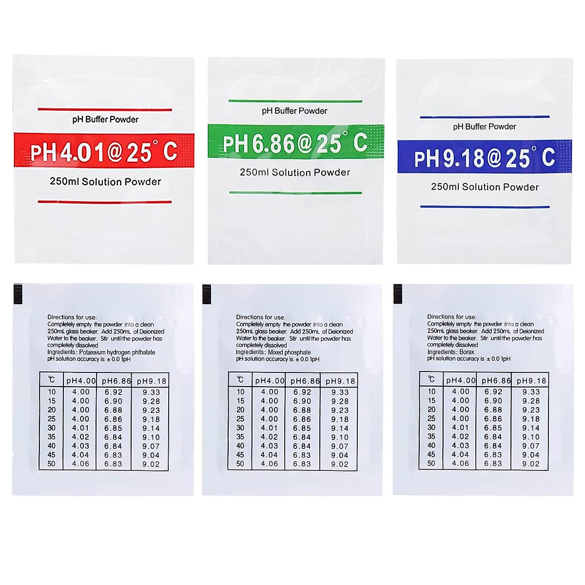 VERENIX 18 Pcs pH Meter Buffer Solution Powder, pH Buffer Calibration Solution Powder, pH Meter Calibration Packets for Precise and Easy use, 4.01pH, 6.86pH and 9.18pH