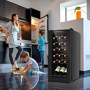 LEADZM 18 Bottle Freestanding Wine Fridge, Compressor Wine Cooler Refrigerator, Mini Wine Cellar for Red, White Wine and Champagne with Digital Temperature Control & Double-layered Glass Door