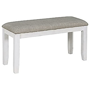 Penifun, Solid Wood Rectangular 4 Chairs and Bench with Cushion, Distressed Finish, Set of 6 (Brown + White Wash), Rustic 6-Piece Dining Room Table Set