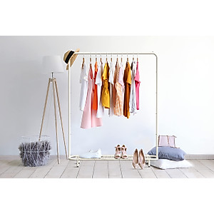 Simple Houseware Clothing Rack with Industrial Pipe and Bottom Shelves, White