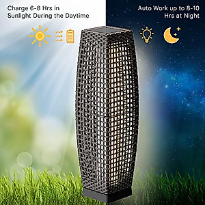 Grand patio Outdoor Solar Powered Resin Wicker Floor Lamp, Outdoor Weather-Resistant Deck Light, for Garden or Porch -Large Fuji, Dark Brown
