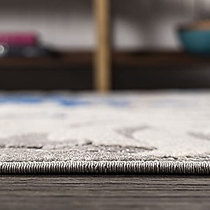 JONATHAN Y AMC100A-8 Tropics Palm Leaves Indoor Outdoor Area-Rug Bohemian Floral Easy-Cleaning High Traffic Bedroom Kitchen Backyard Patio Porch Non Shedding, 8 X 10, Gray/Blue