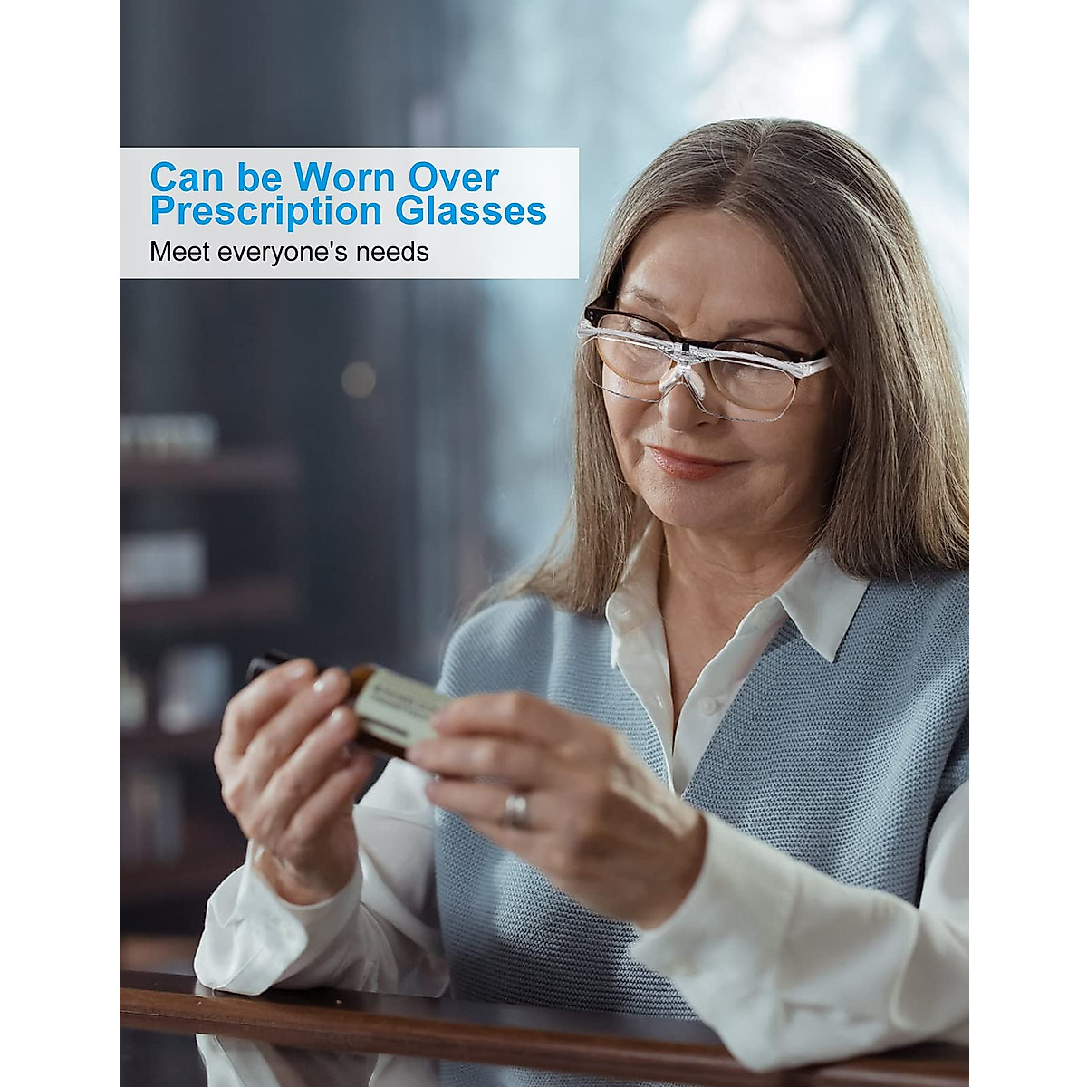 OKH 160% Magnifying Glasses, Flip Up Down Lens, Hands-Free Magnifier Eyeglasses for Close Work, Reading, Sewing, Jewelry Making, Craft, Hobby, Painting