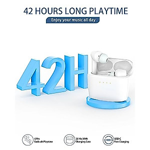 Mysic Wireless Earbuds,Bluetooth 5.3 Earbuds Built in 4 ENC Stereo Microphone Bluetooth Headphones 42H Playtime with Charging Case IPX7 Waterproof Mini in-Ear Earphones for iOS Android(White)