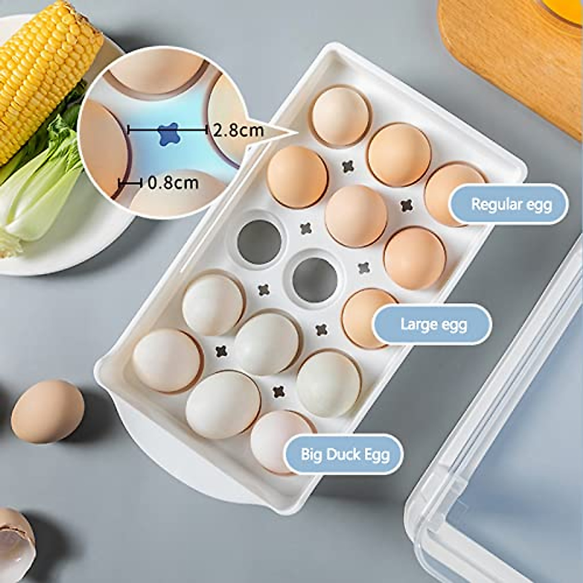 30 Grid Large Capacity Drawer Type Egg Holder, Household Egg Fresh Storage Box, Multi-Layer Chicken Egg Storage Container,Egg Drawer Box,White-Singlelayer