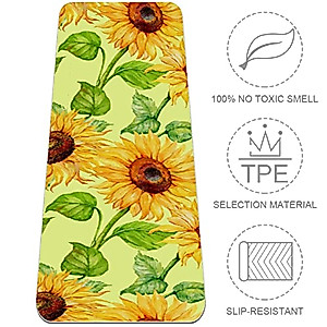 Yoga Mat, Yoga Mats for Home Workout, Workout Mat, Exercise Mats, Pilates Mat, yellow sunflower flower plant pattern