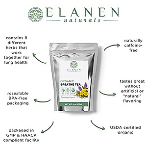 Organic Breathe Tea 4 oz. (113g), USDA Certified Organic Lung Tea, Bronchial Wellness Tea, Smokers Tea, Respiratory Tea, Gordo Lobo Herbs Tea, Mullein Detox Lungs Tea Organic