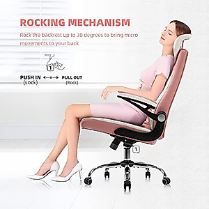 YAMASORO Ergonomic Home Executive Office Chair with Flip-up Armrests and Lumbar Support, High Back Desk Chair Computer Gaming 360 Swivel Adjustable PU Leather for Adults and Teens, Pink