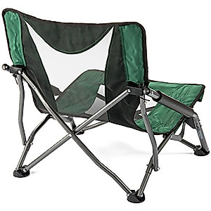 Cascade Mountain Tech Camping Chair - Low Profile Folding Chair for Camping, Beach, Picnic, Barbeques, Sporting Event with Carry Bag, Polyester, Green