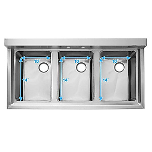 UHTQ Three 3 Compartment Stainless Steel Commercial Kitchen Bar Sink Kitchen sink Kitchen accessories Portable sink Home improvement Kitchen sinks Kitchen sink accessories