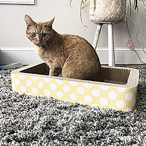 Petrageous 13079 Jerrys Rectangular Corrugated Cat Lounge Scratcher 20-Inch Long 12-Inch Wide 3.5-Inch Tall with Cat Nip is Great for Cats, Yellow