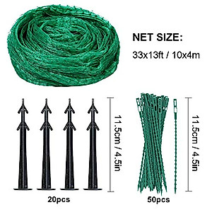 Garden Netting Anti Bird Protection Net 4M x 10M / 13Ft x 33Ft Green Garden Plant Netting Fruit Trees Netting with 20 Tacks and 50 Ties