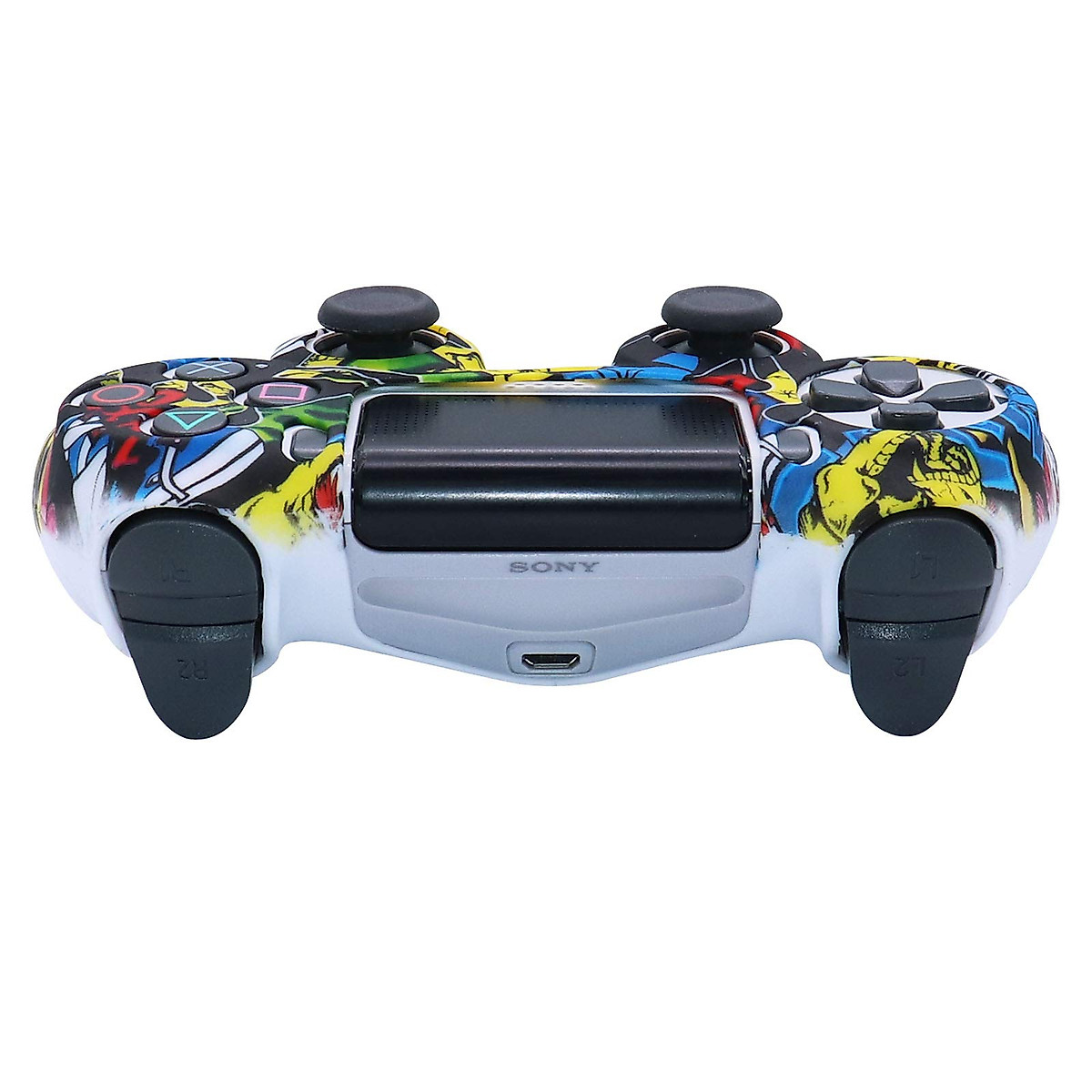 Transfer Printing Anime Silicone Cover Skin Case For Sony PS4/Slim /Pro Dualshock 4 Controller ,Soft Anti Slip Camouflage Silicone cover with thumb grip cap accessories x 10 (Monster spray painting)