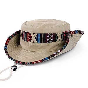 MengPa Men Summer Sun Hats Bucket Hat Beach Boonie Hat Foldable Fishsing Hat for Women (Pattern-Khaki) US3129A
