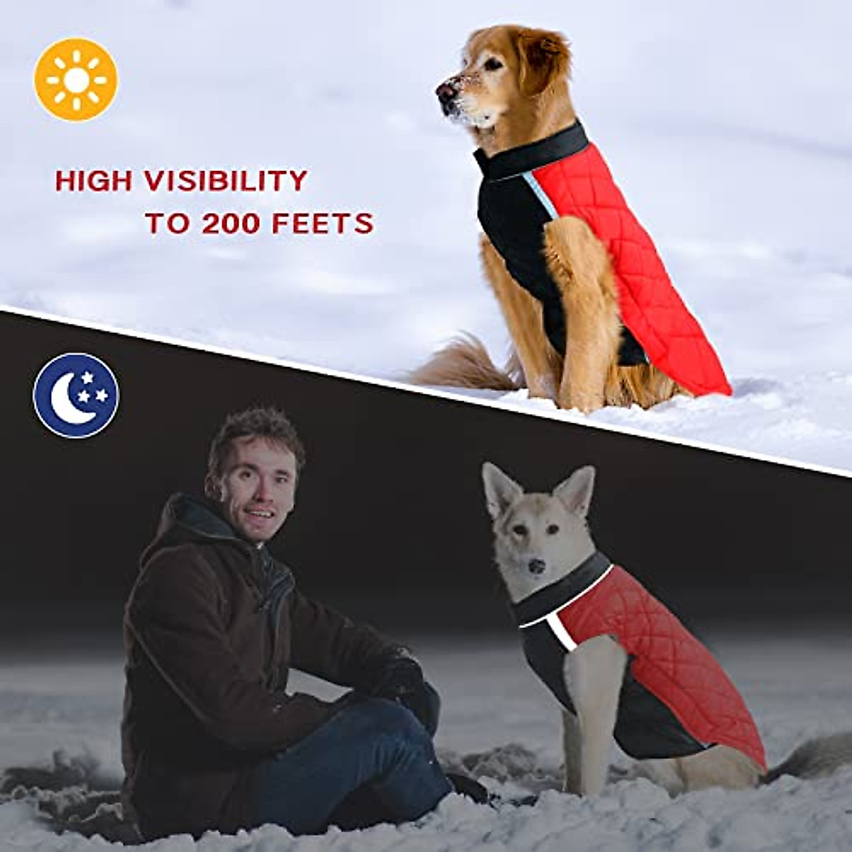 Cold Weather Dog Coats, Waterproof Dog Winter Coat Thick Padded Cozy Vest Reflective Warm Dog Vest Dog Snow Jacket with Leash Attachment Pet Winter Clothes for Small Medium Large Dogs, Red, Blue
