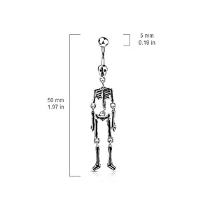 Pierced Owl 14GA Stainless Steel Skeleton Dangling Belly Ring (Black)