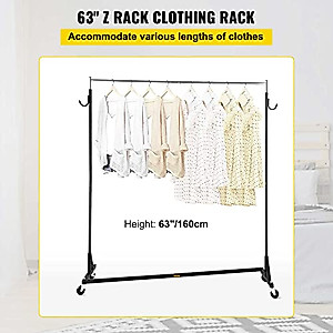 VEVOR Z Rack, 300 lbs Industrial Grade Z Base Garment Rack, 24" x 63" x 63" Height Adjustable Clothes Rack, Sturdy Steel Heavy Duty Clothing Rack w/ Lockable Casters for Home Garment Store Black