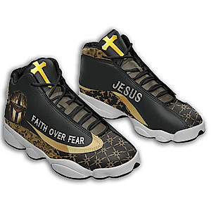 Faithgee Walk by Faith Shoes Men, Christian Shoes Walk by Faith, Religious Non Slip Lightweight Basketball Shoes, Cross God Printed Sneaker, Faith Christian Running Basketball Walking Shoes White, 10