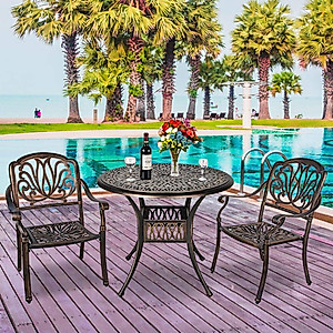 TITIMO 3 Piece Outdoor Bistro Round Table Set Cast Aluminum Table and Chairs Patio Furniture Antique Bronze