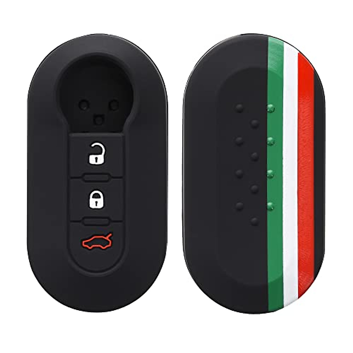 kwmobile Silicone Key Fob Cover Compatible with Fiat Lancia 3 Button Car Flip Key - Italy Green/Red/Black