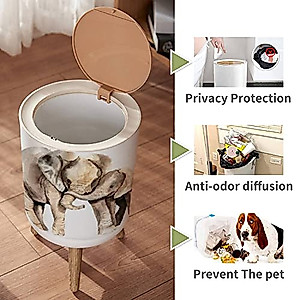 IBPNKFAZ89 Small Trash Can with Lid Watercolor Animals African Elephant with a Kid Sketch Garbage Bin Wood Waste Bin Press Cover Round Wastebasket for Bathroom Bedroom Kitchen 7L/1.8 Gallon