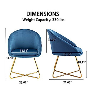 Altrobene Modern Accent Chair, Velvet Dining Chair Set, Living Room Bedroom Kitchen Arm Chair, Golden Finished, Set of 2, Navy Blue