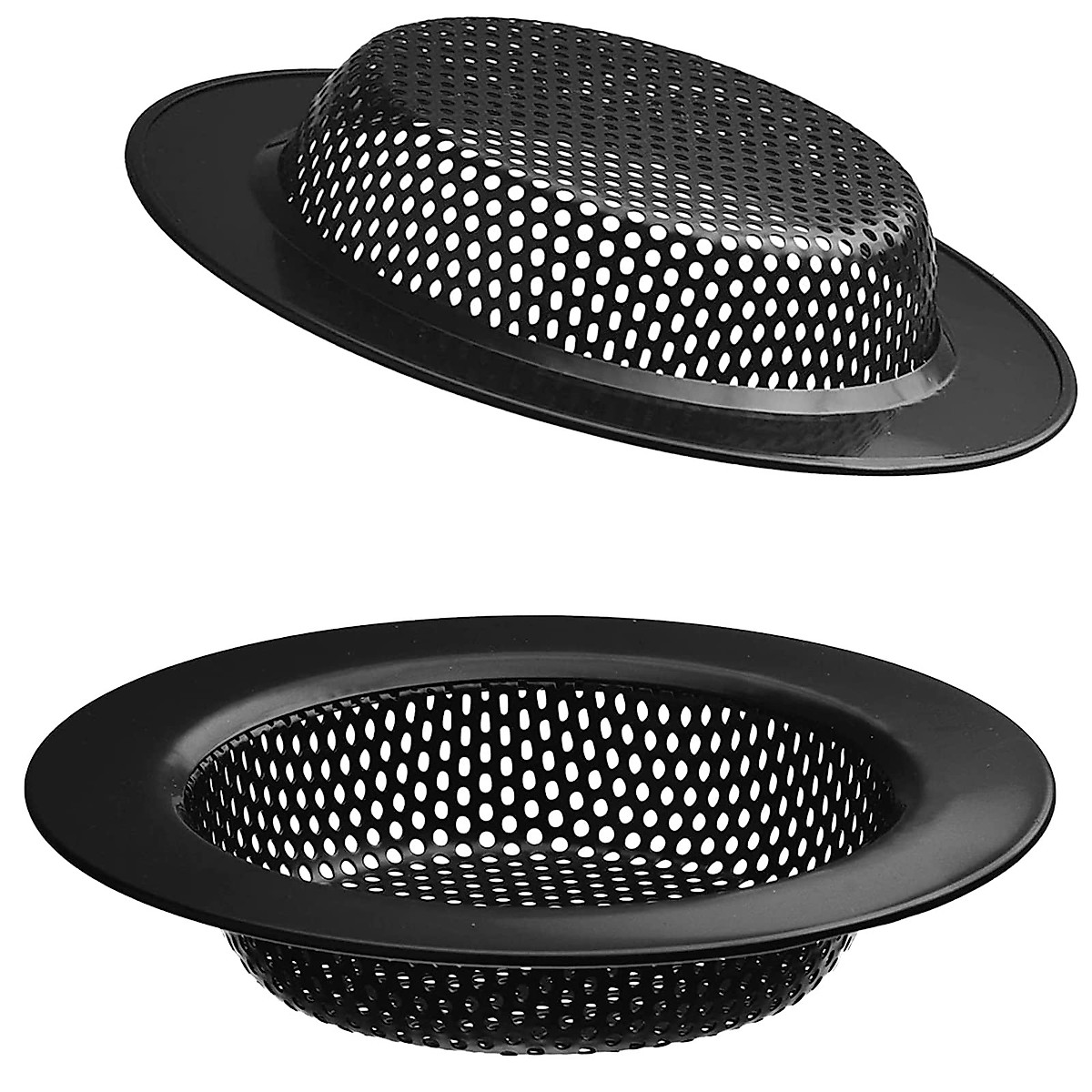 2 Pcs Black Stainless Steel Mesh Sink Drain Strainer, 4.5" Top / 3" Kitchen Filter Trap Basket, Large Food Catch for Bathroom Bathtub Wash basin Floor drain balcony RV Drain Hole Electroplated Coatin