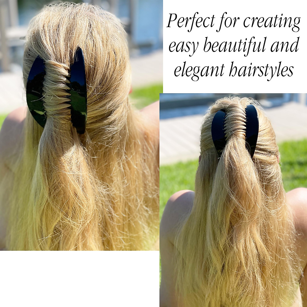 Camila Paris CP2872/2 French Hair Side Combs, Black Interlocking Combs French Twist Hair Combs, Strong Hold Hair Clips for Women Bun Chignon Up-Do, Styling Girls Hair Accessories, Made in France