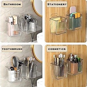 MZYIWUU 4 Pack Acrylic Wall Mount Organizer, Adhesive Cabinet Door Storage Bins, Clear Makeup Containers, Stackable Organizer Basket for Kitchen, Bathroom, Cabinet, Pantry, Office