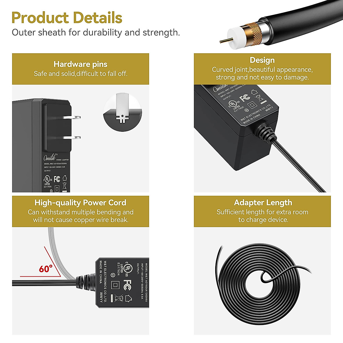 Omilik 6FT Long Cable UL Listed 12V 2.0A Switching Adapter Charger for Model ADS-26FSG-12 12024EPCU Power