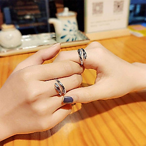 EBAT Simple Dainty Hug Ring Promise Rings for Couples Mens Women's Men Her Thumb Women Adjustable Sterling Silver Cute Teen Girls Aesthetic Personalized Engraved Custom Name