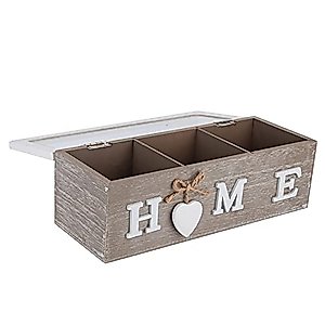 Tea Storage Box Wooden Tea Storage Organizer Box with Clear Acrylic Glass Lid Tea Bag Holder Teabag Sorter Small Items Container for Jewelry Sugar Packets(3 Compartments)