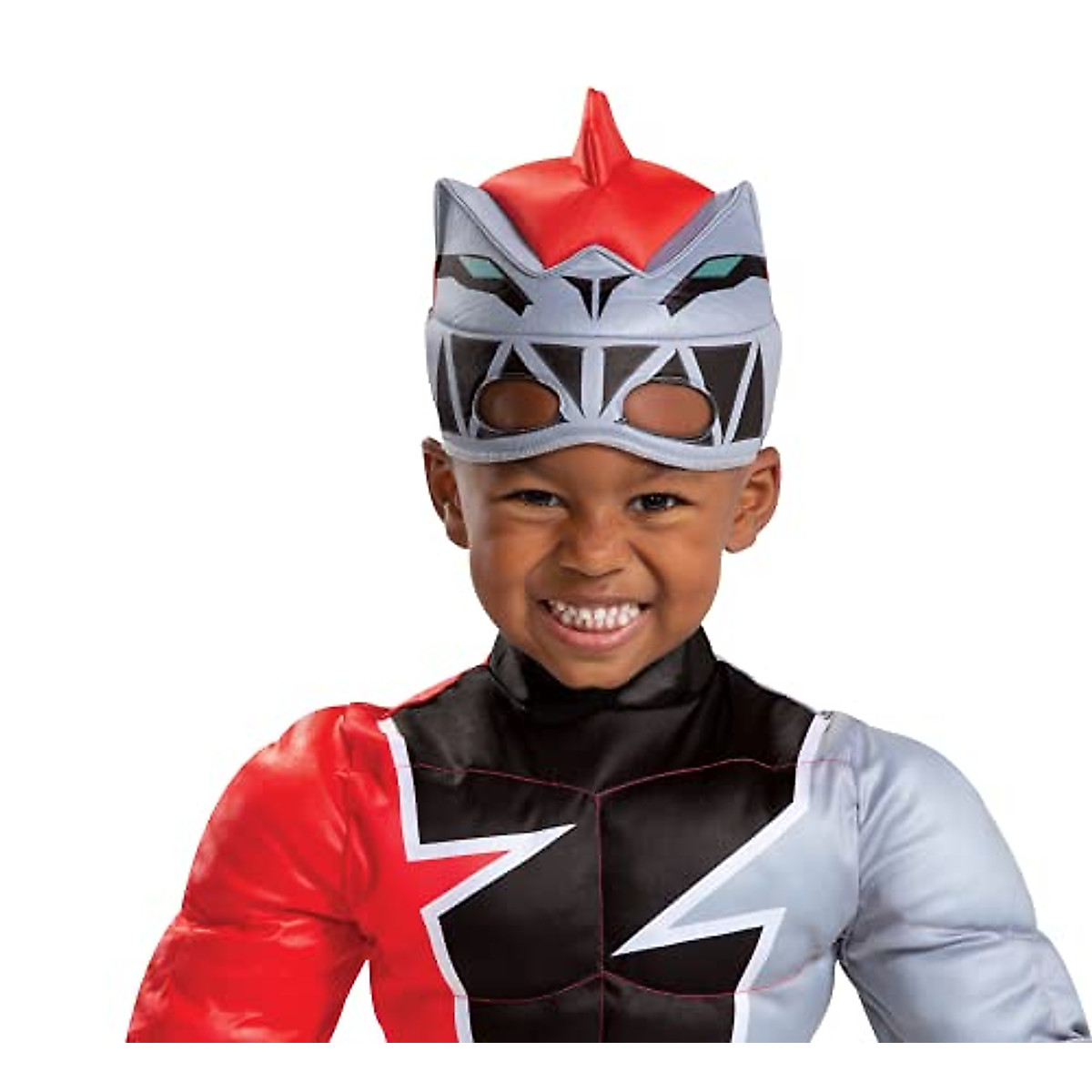 Red Ranger Toddler Size Muscle Costume, Official Power Rangers Dino Fury Outfit with Mask, Toddler Size Medium (3T-4T)
