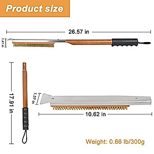 Pizza Oven Brush with Scraper and Ergonomic Silicone Handle, Keeps Your Oven Spotless, Portable Brass Bristles Pizza Stone Brush, Come with Installation Tool, Outdoor Pizza Oven Accessories