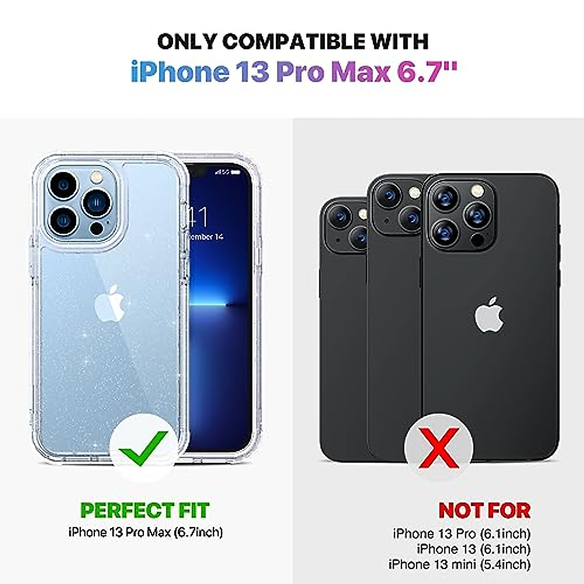 Diaclara Designed for iPhone 13 Pro Max Case [2023 New] Full Body Case with Built-in Touch Sensitive Anti-Scratch Screen Protector, Shockproof Phone Case for iPhone 13 Pro Max 6.7" (Clear Glitter)