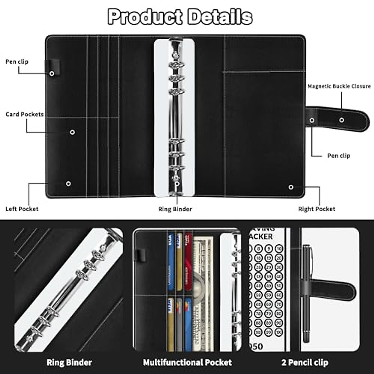 Sfocgoi 100 Envelopes Money Saving Challenge, 2025 A5 Money Saving Budget Binder, Savings Challenges Book and Digital Stickers, Easy and Fun Way to Save $5,050,Suitable for offices, homes (Black)