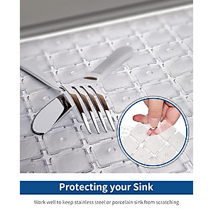 Bligli Sink Mat for Stainless Steel/Ceramic Sinks, 2 Pack 15.7x11.8 inches PVC Sink Protectors for Bottom of Kitchen Sink, Dishes and Glassware drain Mats, Durable and Fast Draining (Transparent)