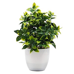 OFFIDIX Artificial Plastic Mini Plants in White Pot,Desk Plant Artificial Flowers with Vase,Small Faux Plastic Plants for Home Kitchen Garden Office Indoor Decor